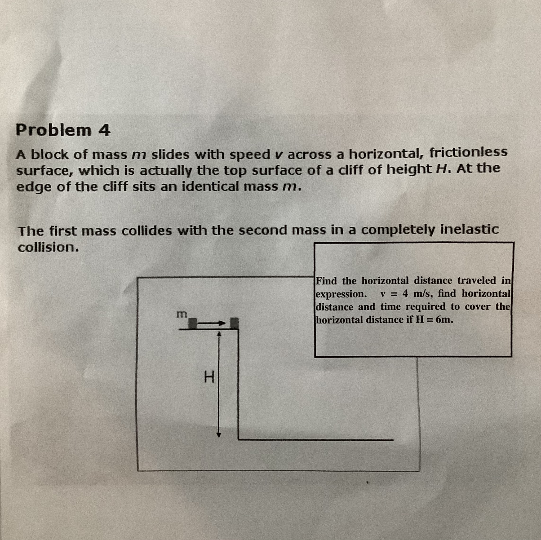 Solved Problem 4A block of mass m slides with speed v across | Chegg.com