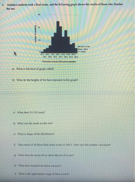 Solved 2. Statistics students took a final exam, and the | Chegg.com