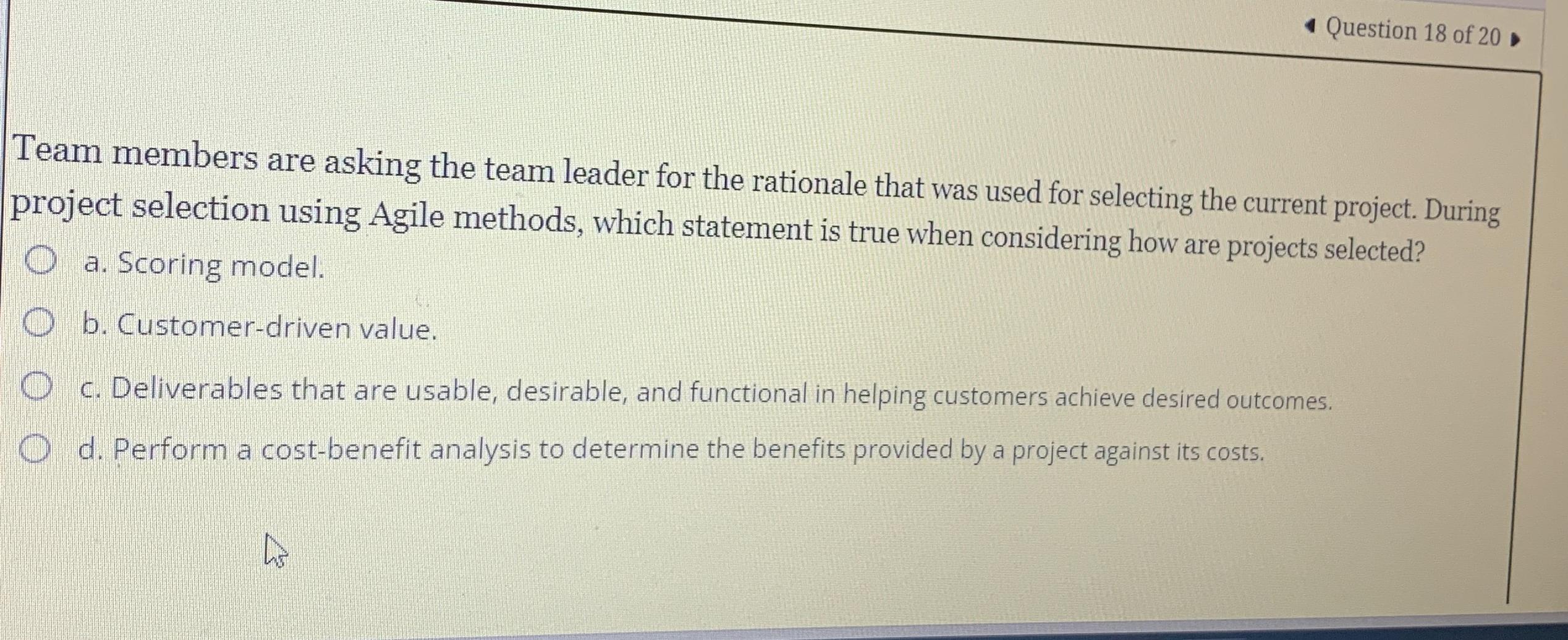 Solved Question 18 ﻿of 20Team members are asking the team | Chegg.com