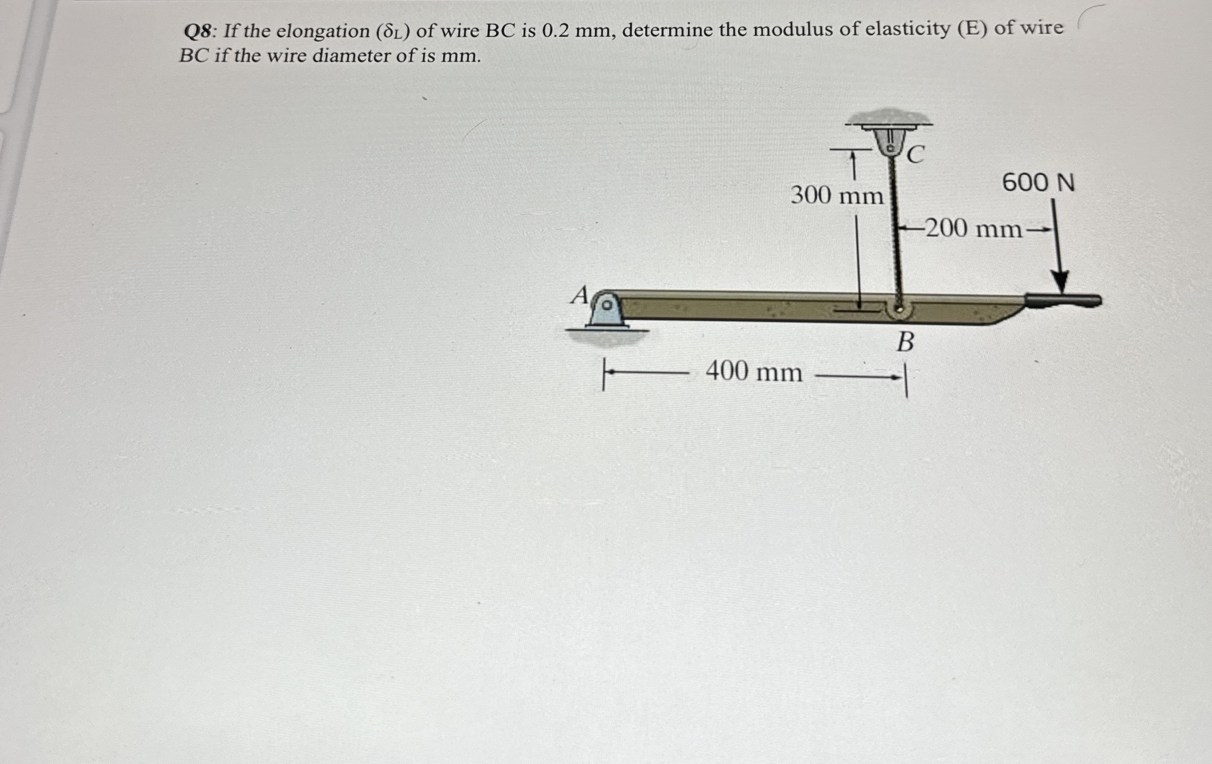 Solved Q8: If the elongation ( δL ) ﻿of wire BC is 0.2 ﻿mm , | Chegg.com