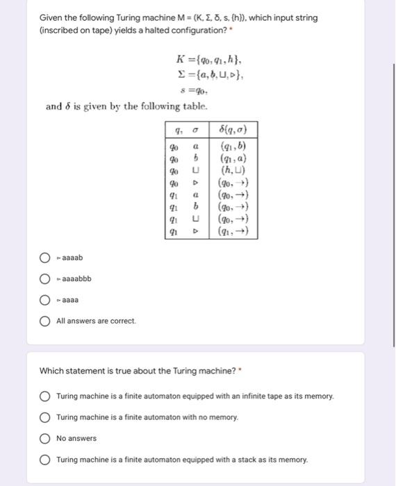 Solved Given the following Turing machine M = (K. 2. 8, s. | Chegg.com