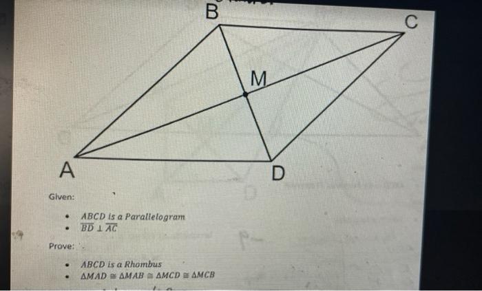 Given: - ABCD is a Parallelogram - BD⊥AC Prove: - | Chegg.com
