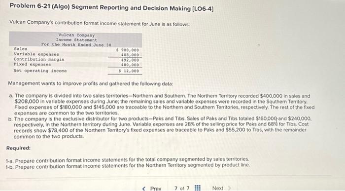 Solved Problem 6-21 (Algo) Segment Reporting and Decision | Chegg.com
