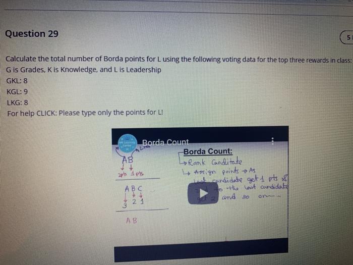 Solved Question 29 5 Calculate the total number of Borda | Chegg.com