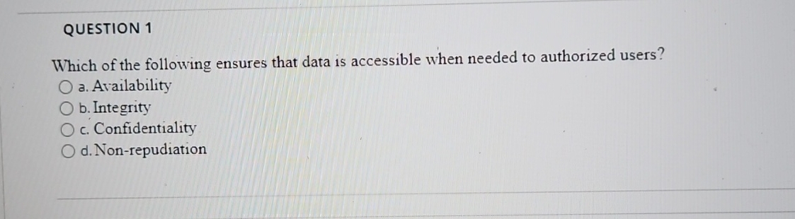 Solved QUESTION 1Which of the following ensures that data is | Chegg.com