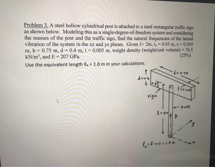 Solved Problem 3. A steel hollow cylindrical post is | Chegg.com