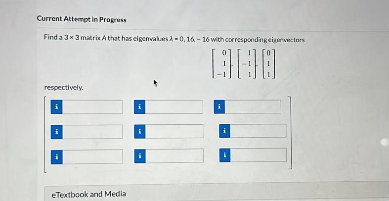 Solved Find a 3×3 matrix A that has eigenvalues λ=0,16,−16 | Chegg.com