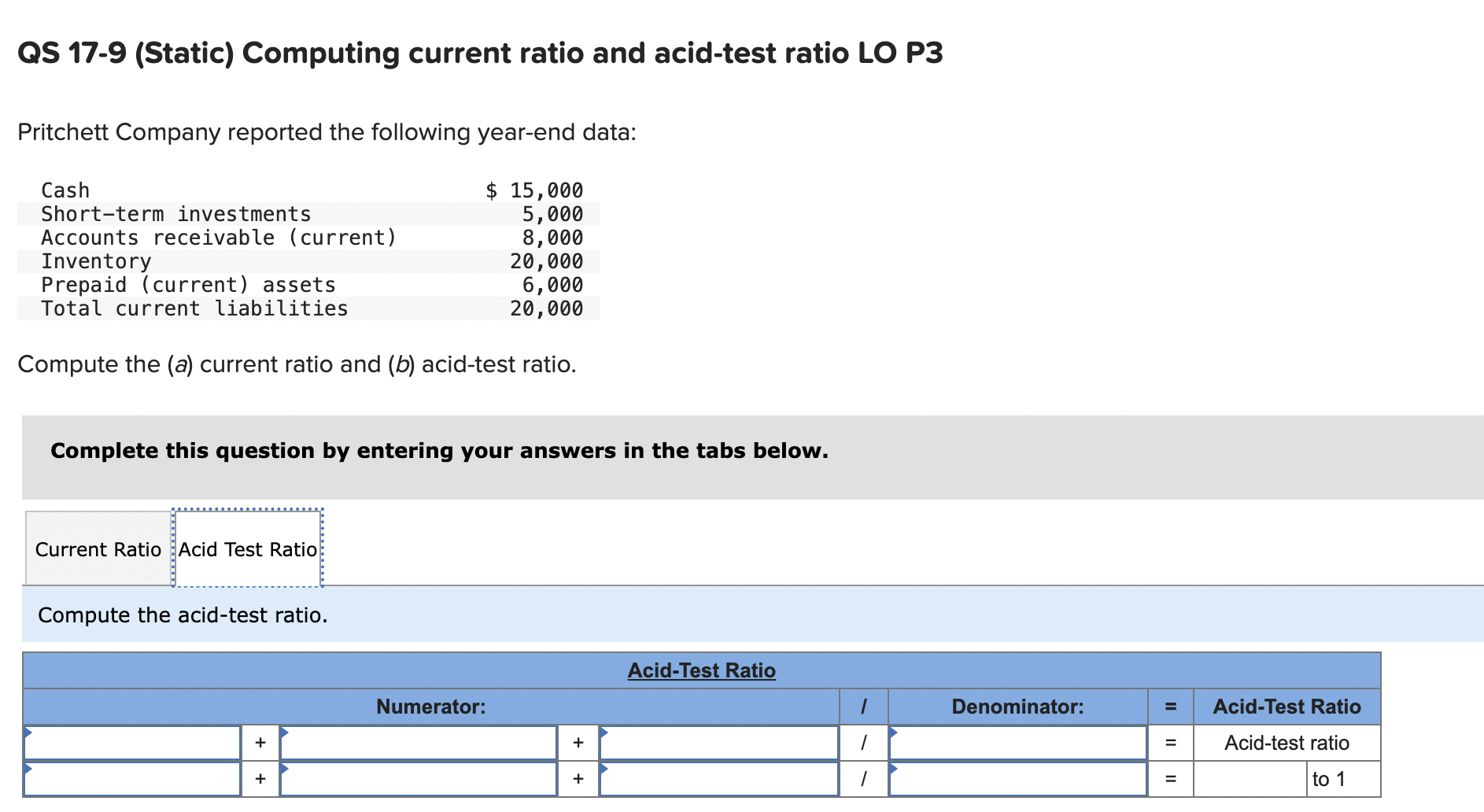 Solved QS 17-9 (Static) ﻿Computing current ratio and | Chegg.com