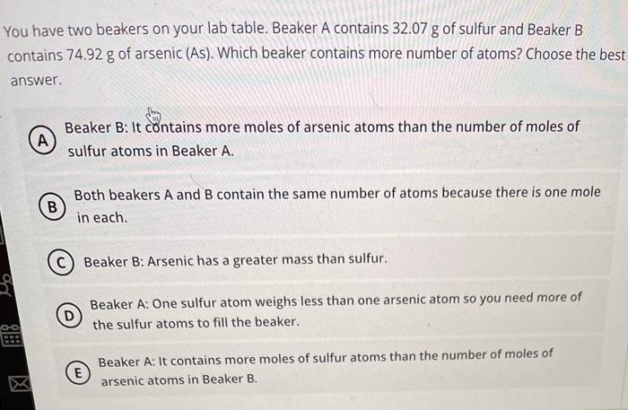 Solved You have two beakers on your lab table. Beaker A | Chegg.com