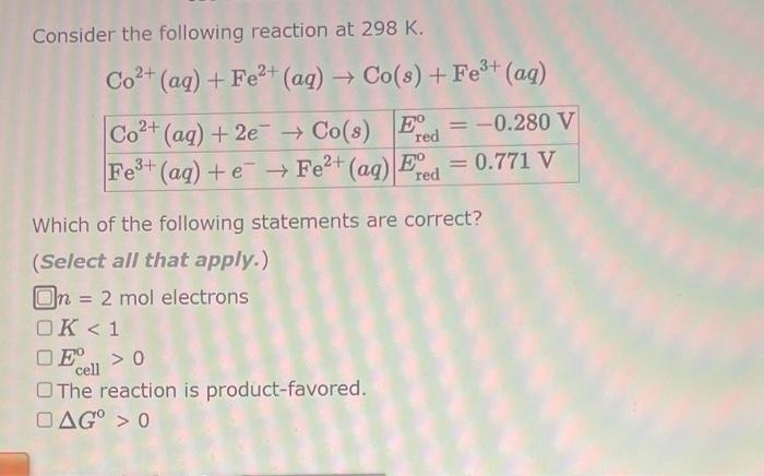 Solved Consider the following reaction at 298K. | Chegg.com