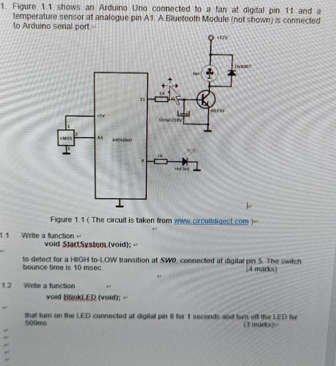 Solved Figure 1.1 ﻿shows an Arduino Uno connected to a fan | Chegg.com
