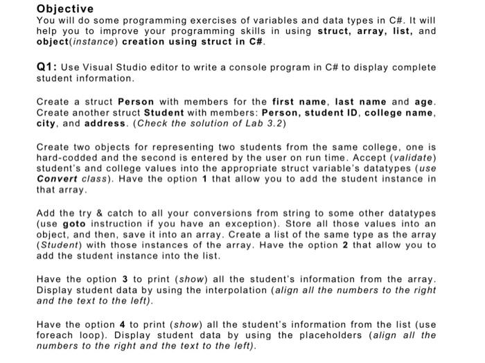 Solved Objective You will do some programming exercises of | Chegg.com