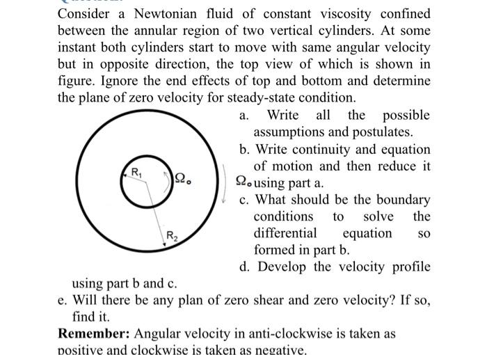 Solved Consider a Newtonian fluid of constant viscosity | Chegg.com