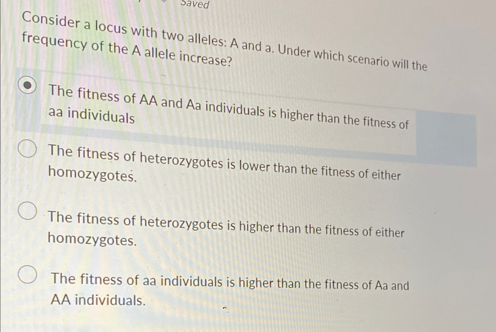 Solved Consider a locus with two alleles: A and a. ﻿Under | Chegg.com