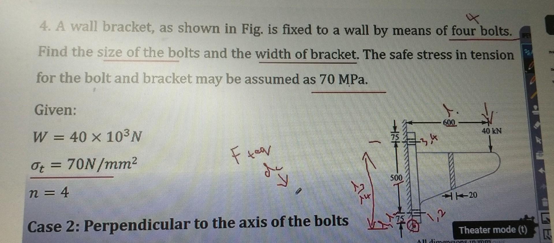 Solved 4. A wall bracket, as shown in Fig. is fixed to a | Chegg.com