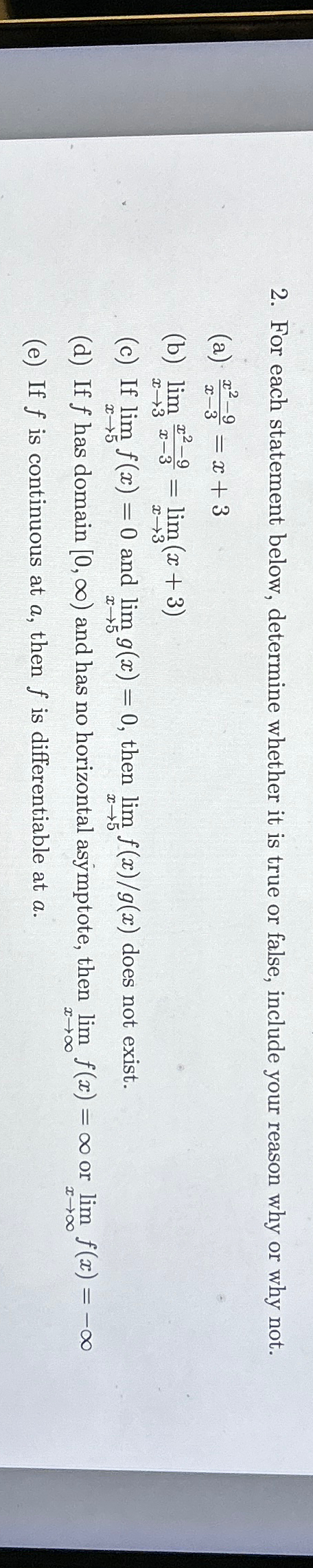 Solved For each statement below, determine whether it is | Chegg.com