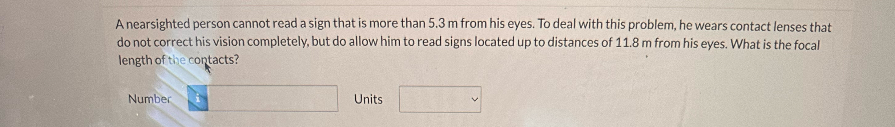 Solved A nearsighted person cannot read a sign that is more | Chegg.com