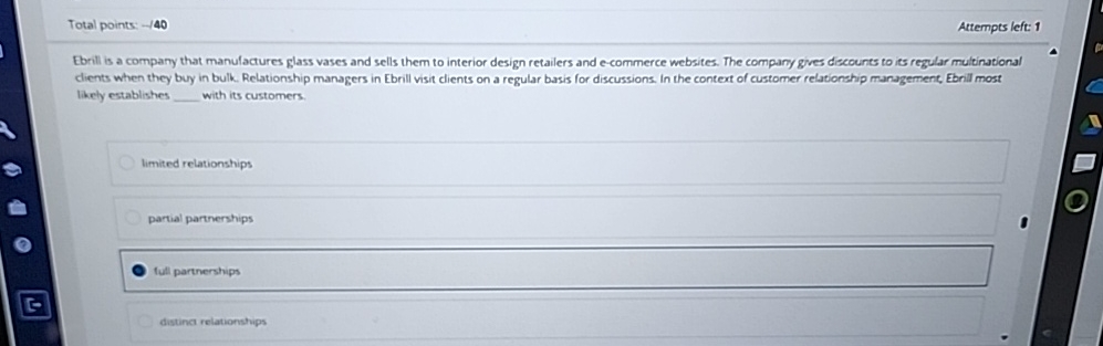 Solved Total points: -40Attempts left: 1Ebrill is a company | Chegg.com