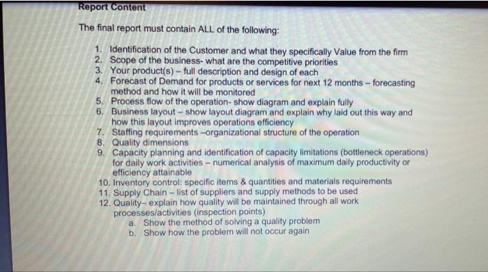 Solved Report Content The final report must contain ALL of | Chegg.com