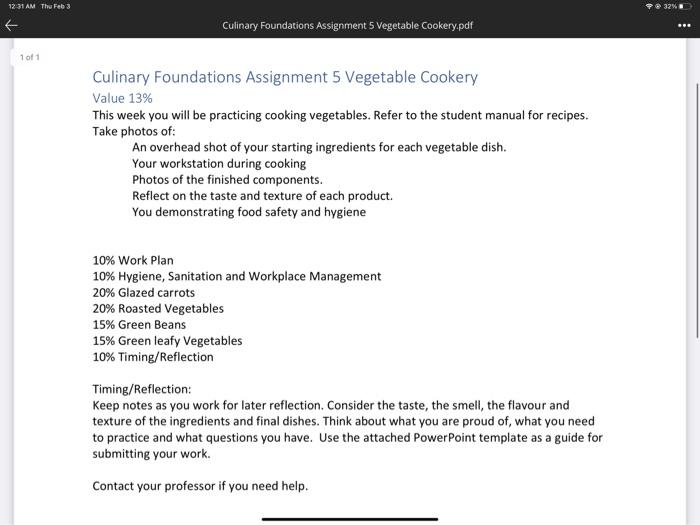 12-31 AM Thu Feb 3 9320 Culinary Foundations | Chegg.com