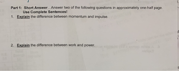 Solved Part 1: Short Answer...Answer two of the following | Chegg.com