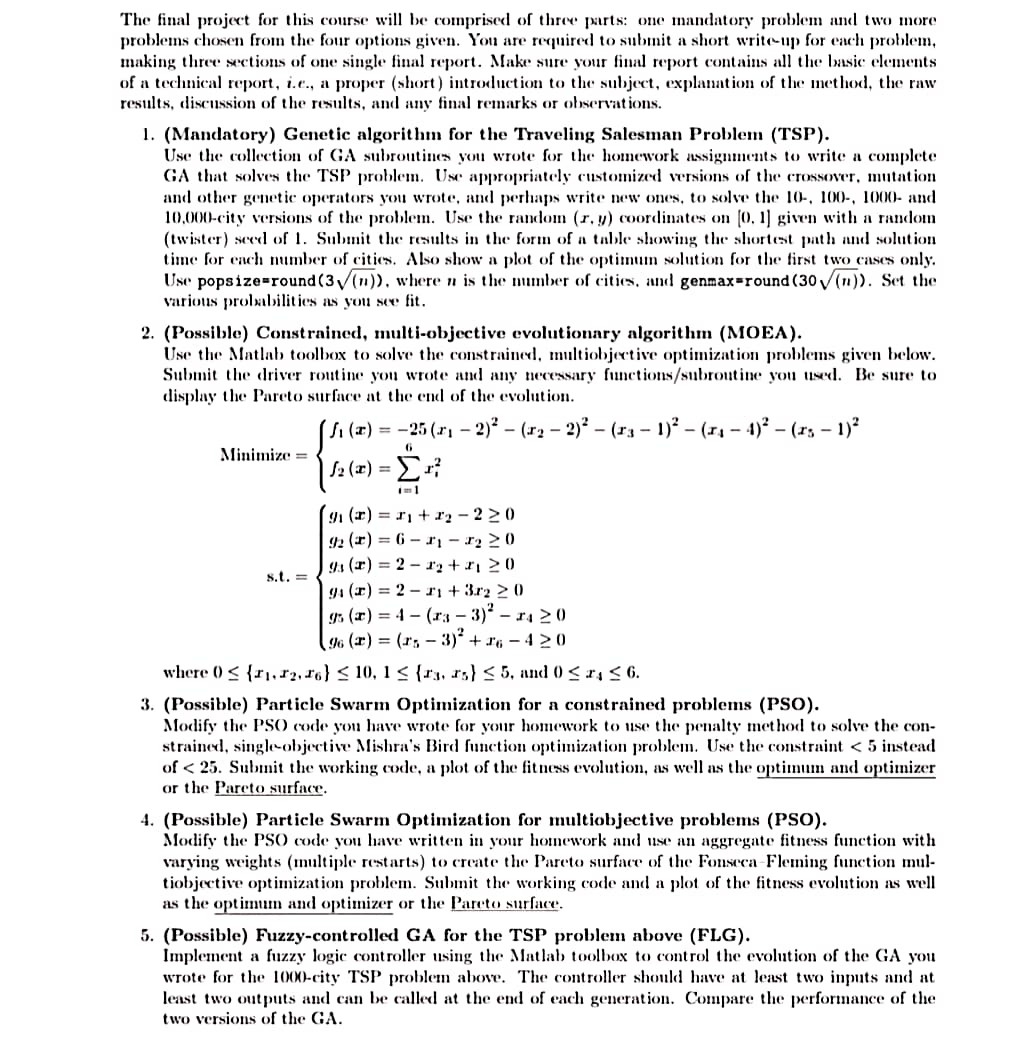 Solved The final project for this course will be comprised | Chegg.com