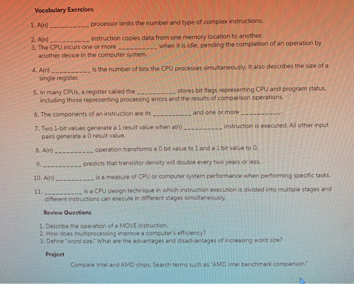 Solved Vocabulary Exercises - processor limits the number | Chegg.com