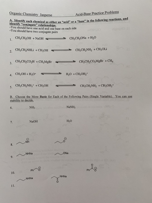 Solved Acid-Base Practice Problems Organic Chemistry | Chegg.com