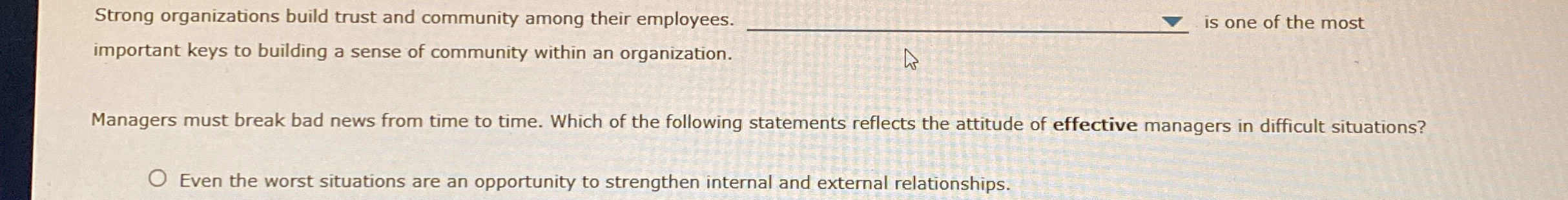 Solved Strong organizations build trust and community among | Chegg.com