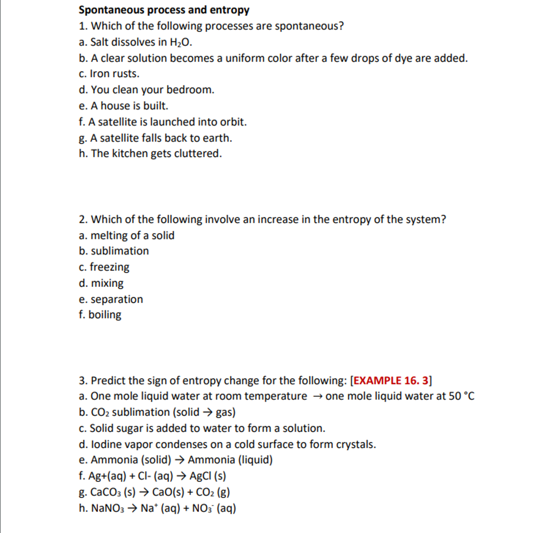 Solved Spontaneous process and entropyWhich of the following | Chegg.com