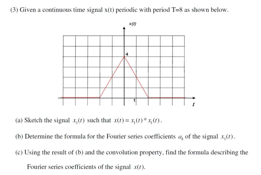 Solved (3) Given a continuous time signal x(t) periodic with | Chegg.com