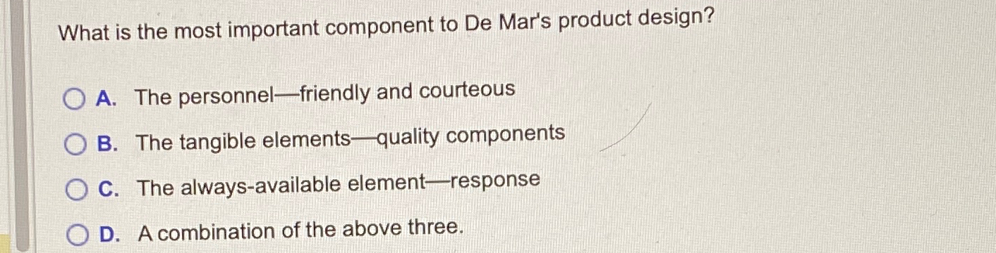Solved What is the most important component to De Mar's | Chegg.com