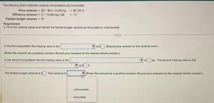 Solved The following direct materials variance computations | Chegg.com