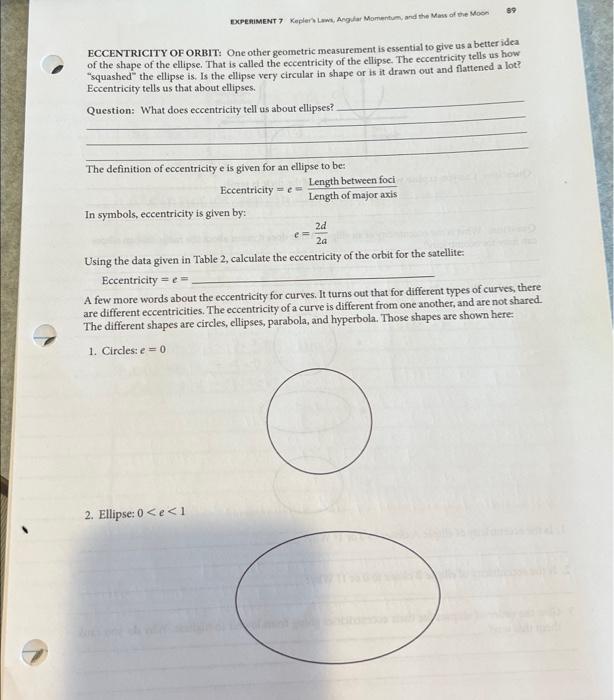 Solved ECCENTRICITY OF ORBIT: One other geometric | Chegg.com