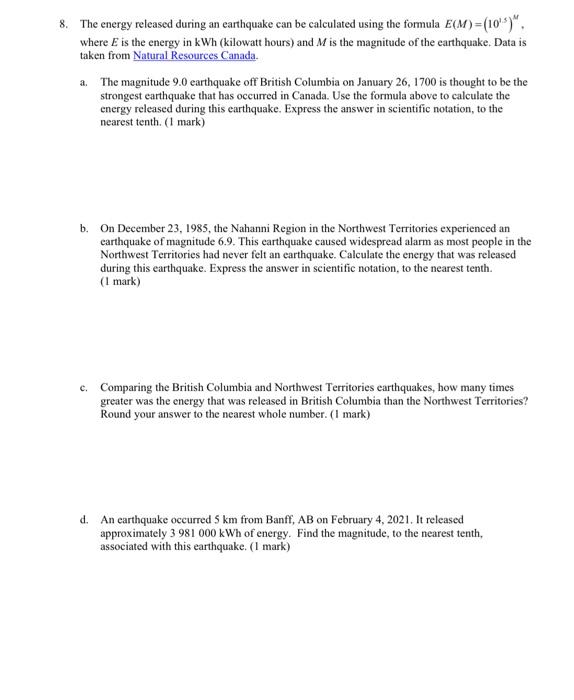Solved 7. The table below shows Canmore's population from | Chegg.com
