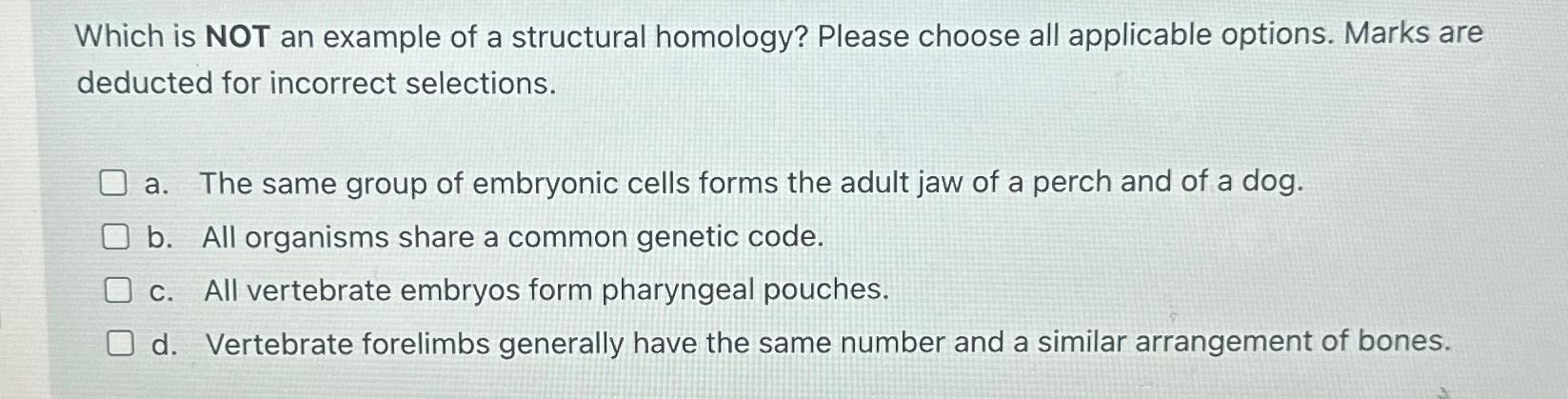Solved Which is NOT an example of a structural homology? | Chegg.com