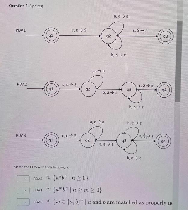 Solved Question 2 (3 points) Match the PDA with their | Chegg.com Solved Question 2 (3 points) Match the PDA with their | Chegg.com