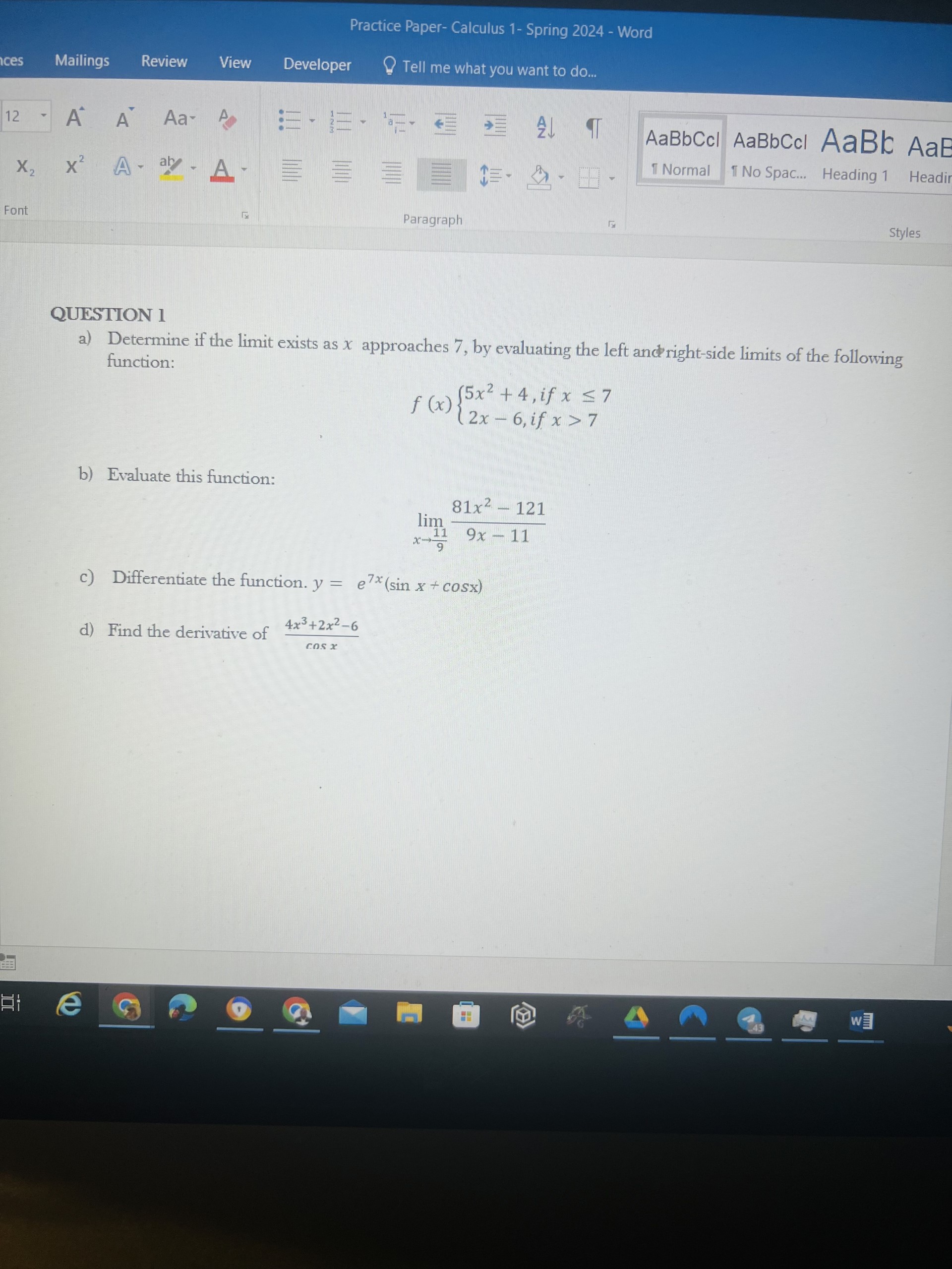 Solved QUESTION 1a) ﻿Determine if the limit exists as x | Chegg.com