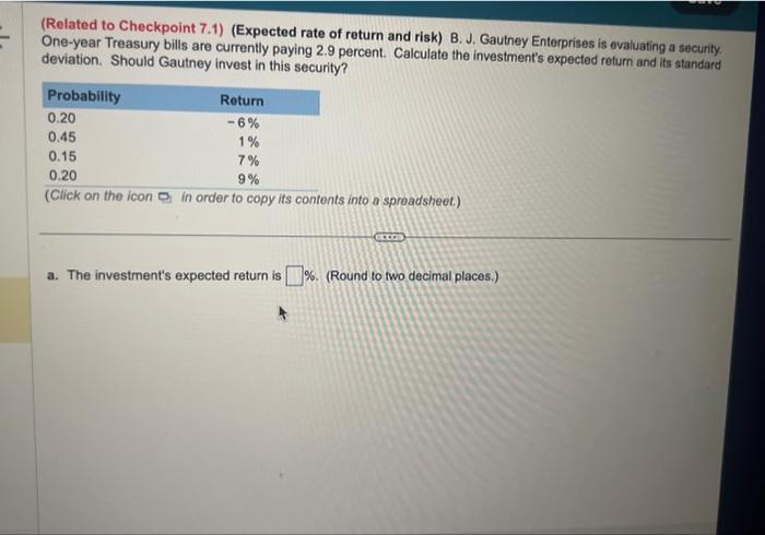 Solved (Related to Checkpoint 7.1) (Expected rate of return | Chegg.com