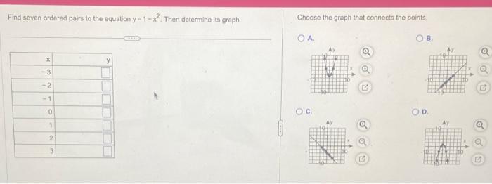 Solved Find seven ordered pairs to the equation y=1−x2. Then | Chegg.com