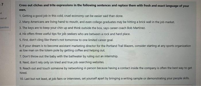 Cross out cliches and trite expressions in the | Chegg.com