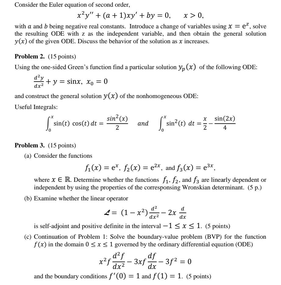 Solved Consider the Euler equation of second order, | Chegg.com