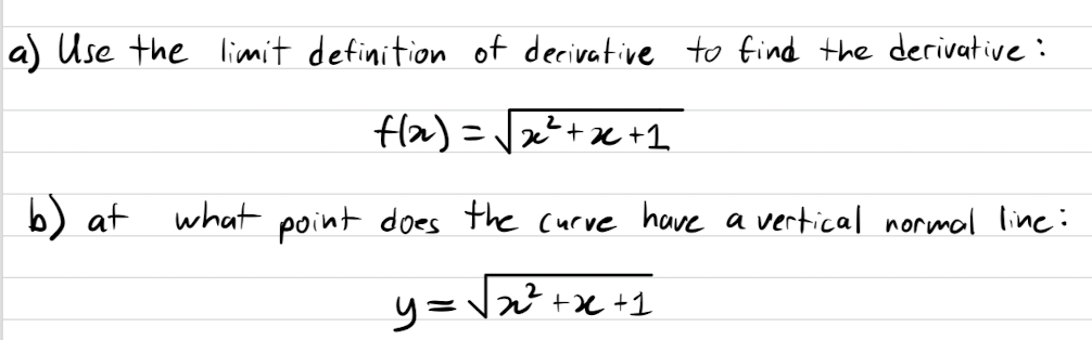 Solved a) ﻿Use the limit definition of derivative to find | Chegg.com
