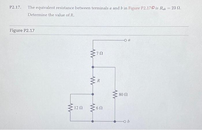 Solved (b)P2.17. The equivalent resistance between terminals | Chegg.com