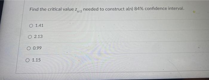 Solved Find the critical value za/2 needed to construct a(n) | Chegg.com