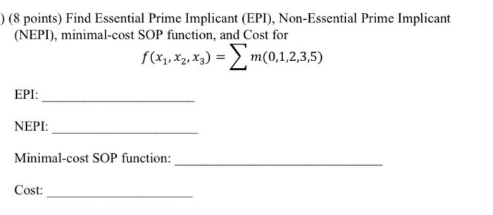 Solved 8 Points Find Essential Prime Implicant Epi