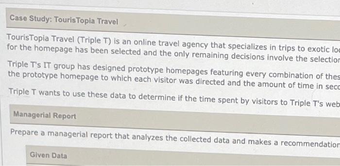 Solved Case Study: Touris Topia Travel Touristopia Travel | Chegg.com