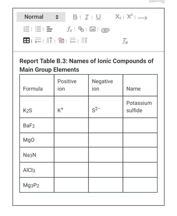 Solved Report Table B.1: Ion FormationPhysical properties of | Chegg.com