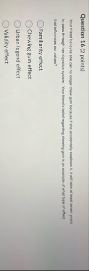 Solved Question 16 (2 ﻿points)Your friend believes she can | Chegg.com