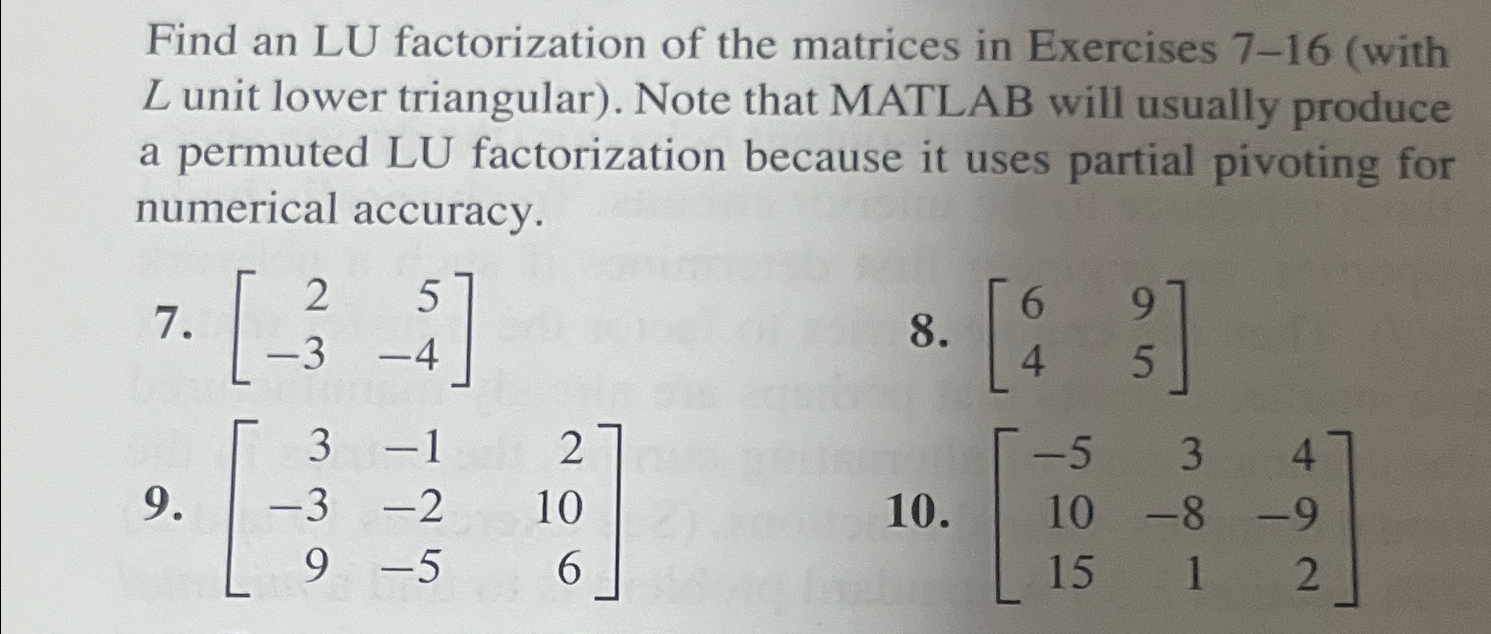 Find An Lu Factorization Of The Matrices In Exercises
